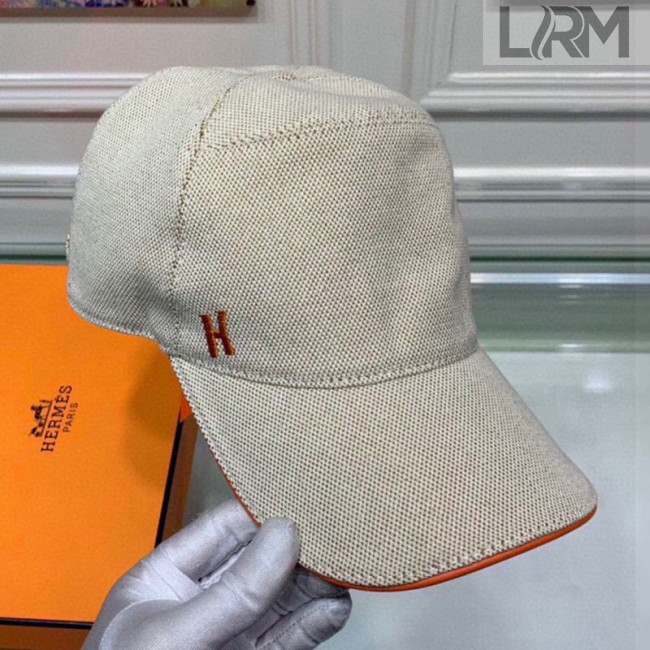 Hermes Canvas Baseball Hat with Side H Beige 2021